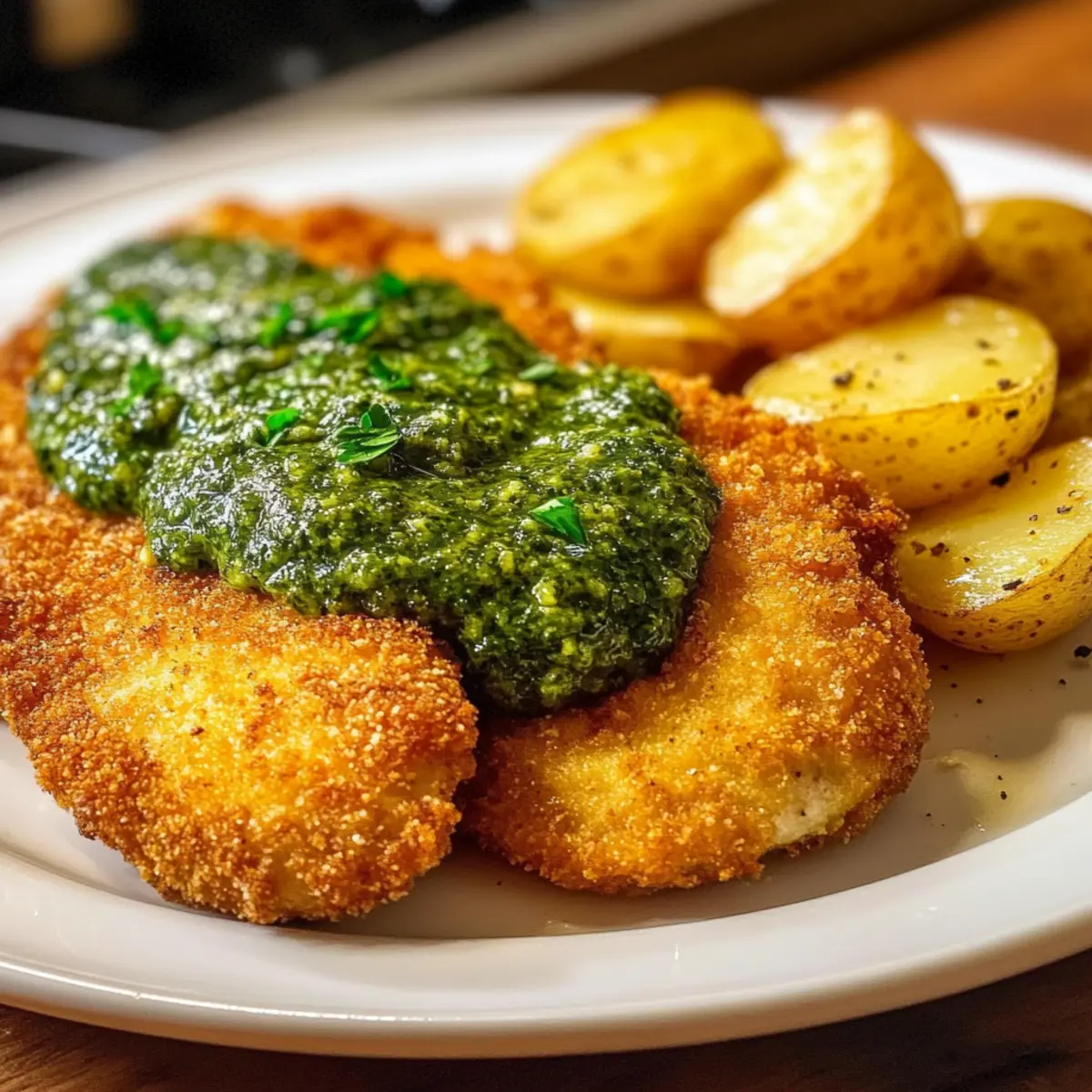 Goldbraunes Hähnchenschnitzel mit Kräutersoße: Einfach köstlich